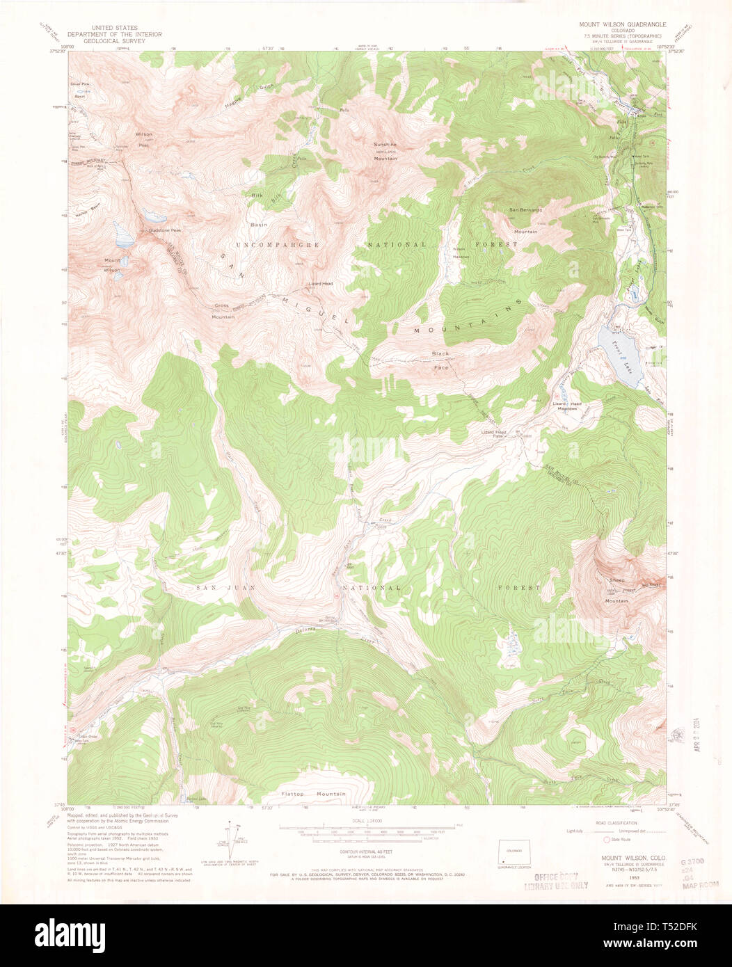 USGS TOPO Map Colorado CO Mount Wilson 401606 1953 24000 Restoration ...