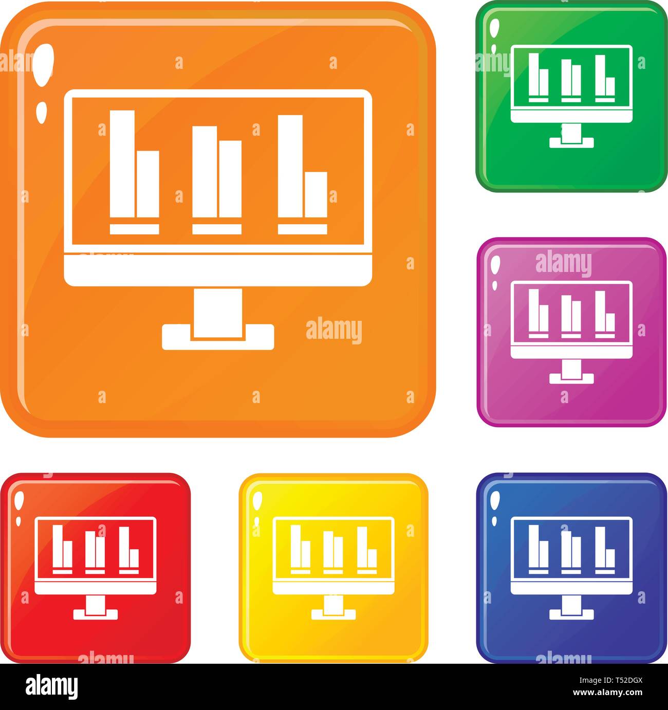 Business graph at computer screen icons set vector color Stock Vector ...