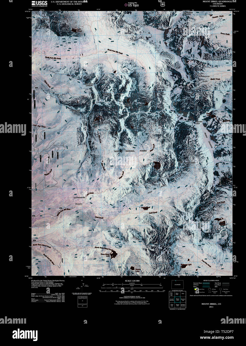 USGS TOPO Map Colorado CO Mount Zirkel 20110105 TM Inverted Restoration ...