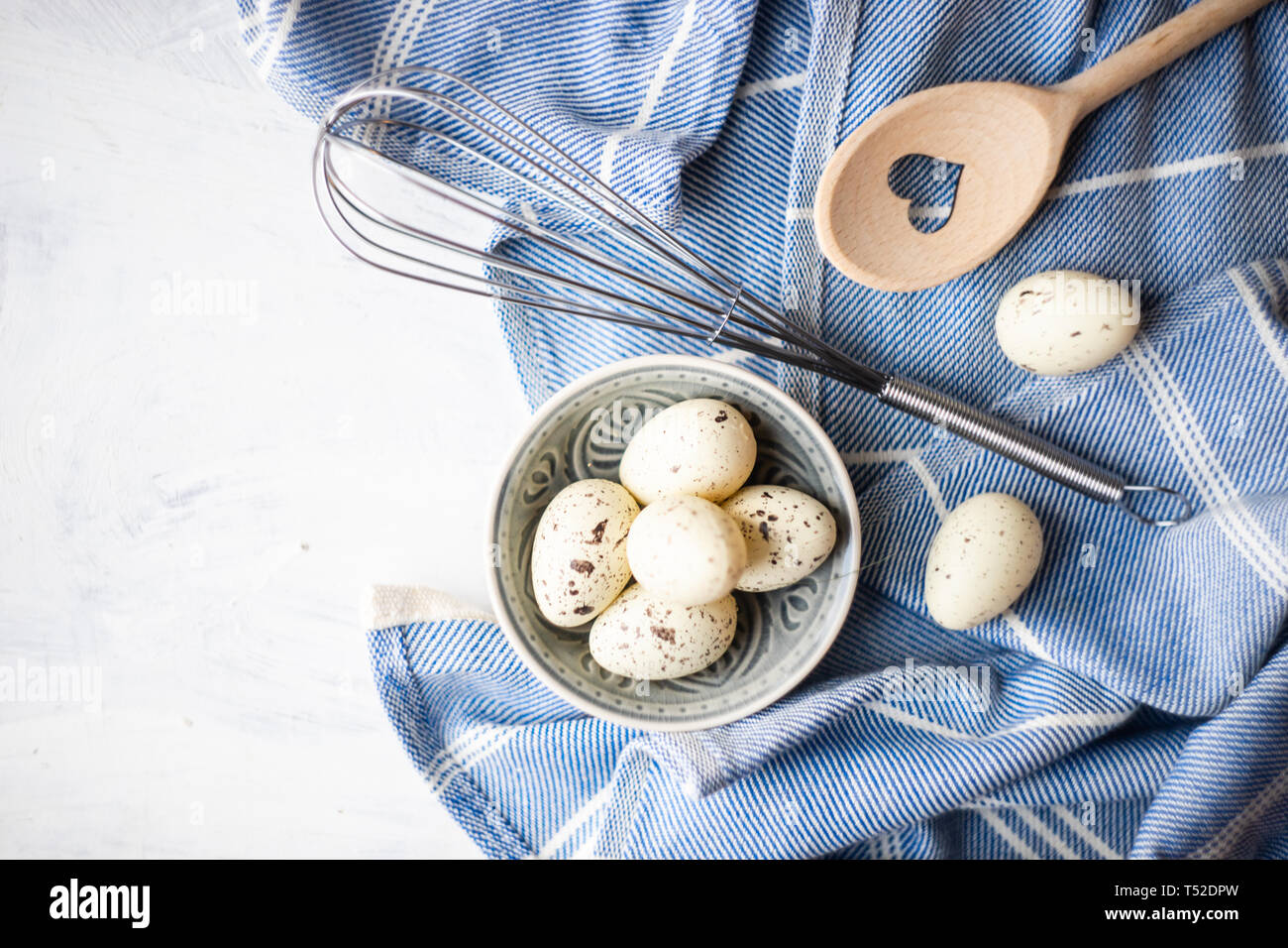 Cooking concept with eggs on white background with copy space Stock ...