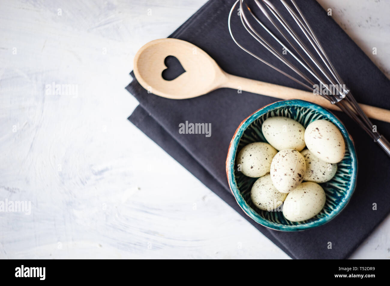 Cooking concept with eggs on white background with copy space Stock ...
