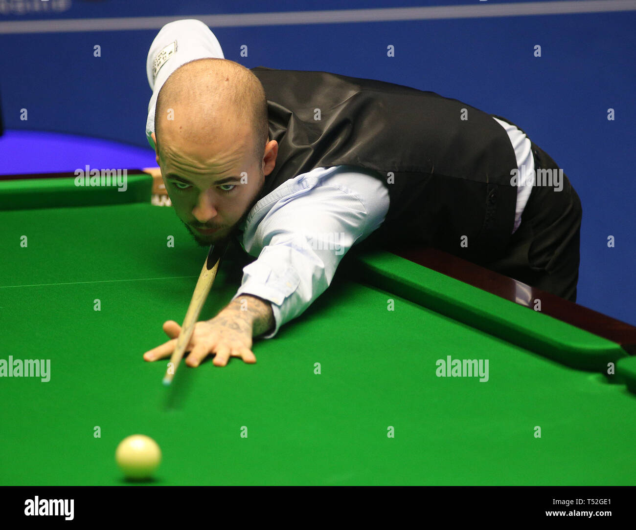 Luca Brecel during day one of the 2019 Betfred World Championship at ...