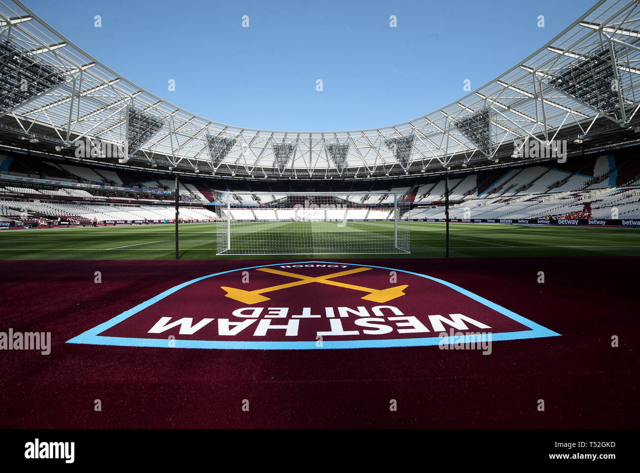 A view of an empy stadium before the Premier League match at London ...