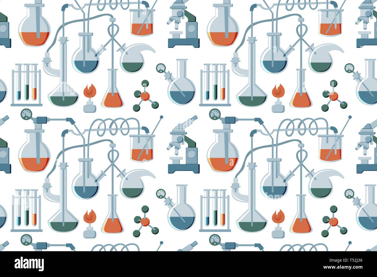 Cartoon hand drawn Science seamless pattern. Colorful flat background ...