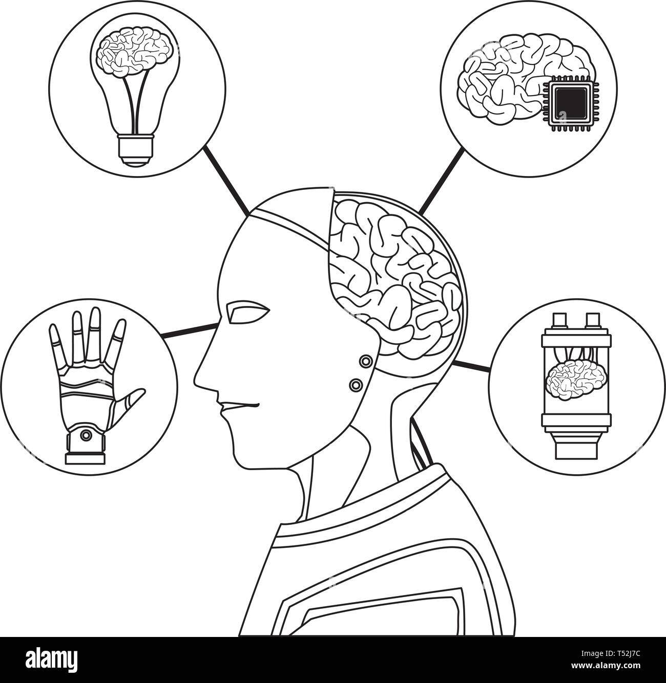 robot with brain exposed black and white Stock Vector Image & Art - Alamy