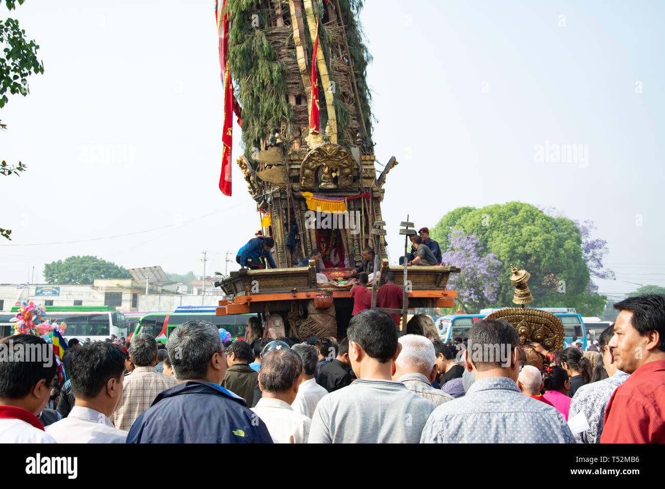 Kathmandu, Nepal - May 06, 2017: A group of local newars citing prayers ...