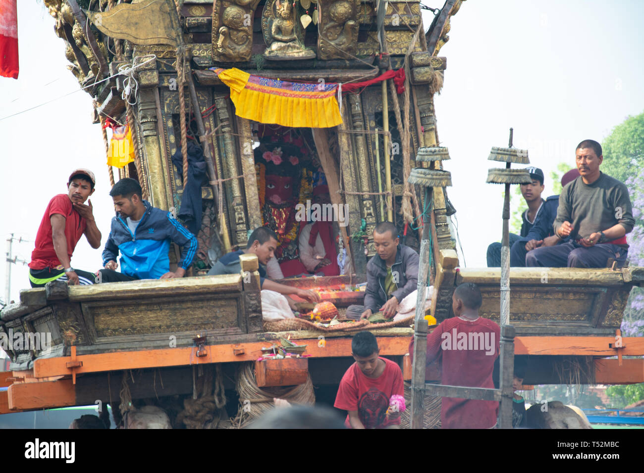 Kathmandu, Nepal - May 06, 2017: An idol of Rato Machhindranath placed ...