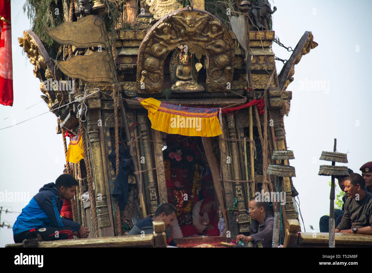 Kathmandu, Nepal - May 06, 2017: An idol of Rato Machhindranath placed ...