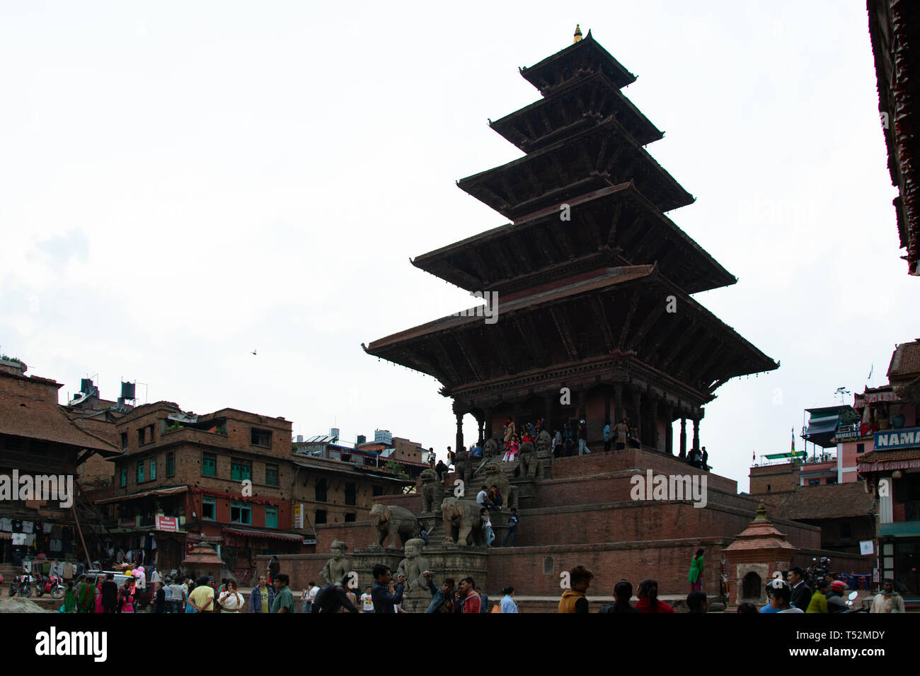 Kathmandu, Nepal - May 06, 2017: View of famous five storeyed temple ...