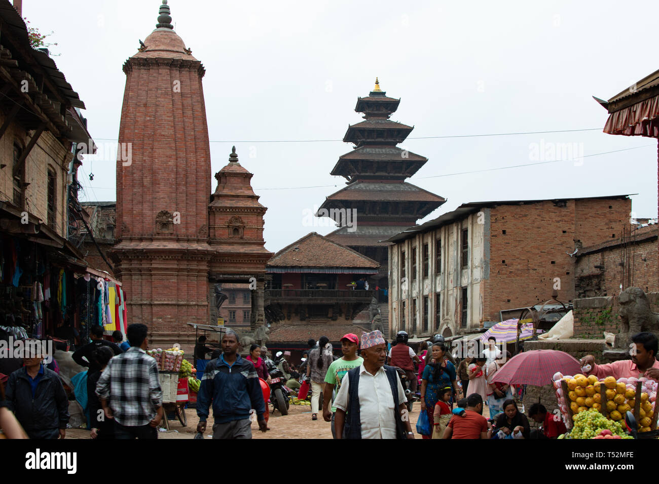 Kathmandu, Nepal - May 06, 2017: View of local bazaar at Bhaktapur ...