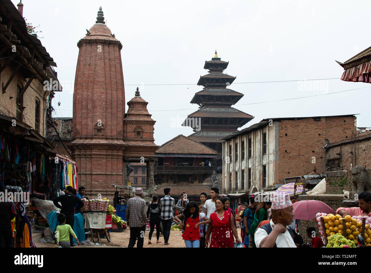 Kathmandu, Nepal - May 06, 2017: View of local bazaar at Bhaktapur ...