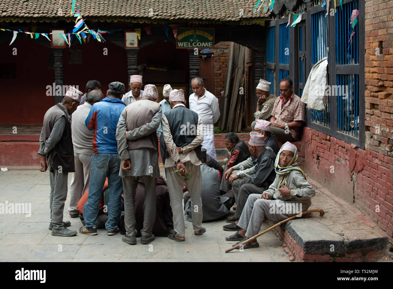 Kathmandu, Nepal - May 06, 2017: Local newari men playing cards and ...