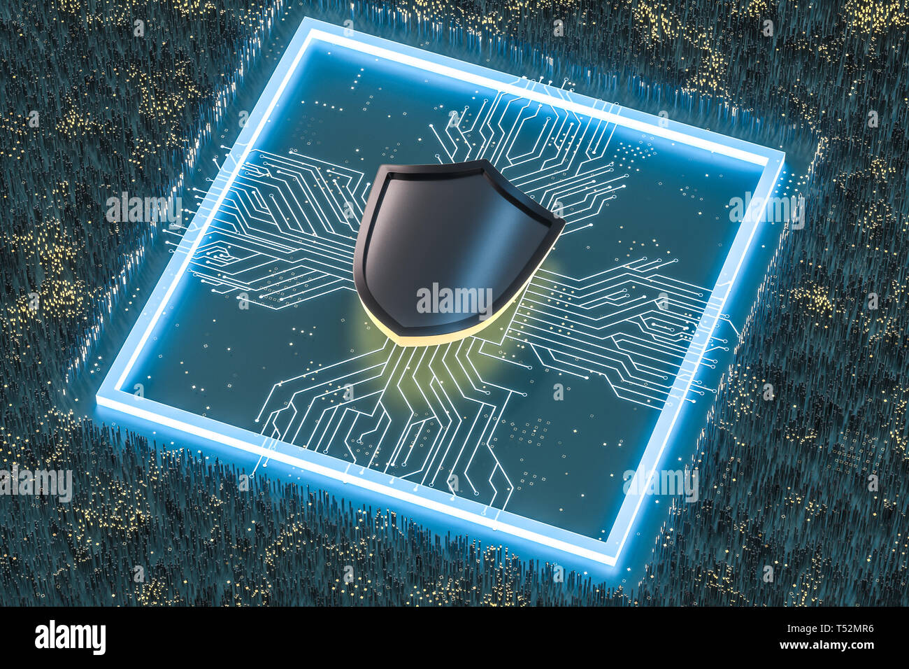 3d rendering, a defense shield with technological background, computer ...