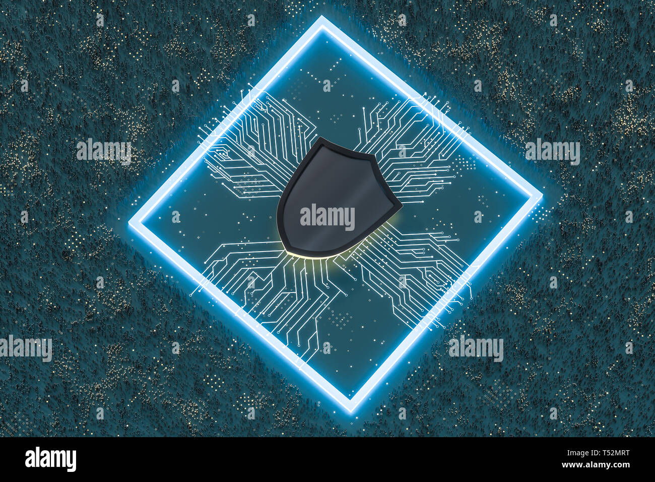 3d rendering, a defense shield with technological background, computer ...