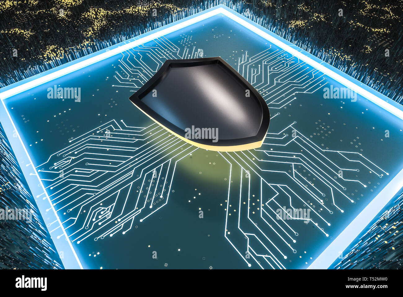 3d rendering, a defense shield with technological background, computer ...