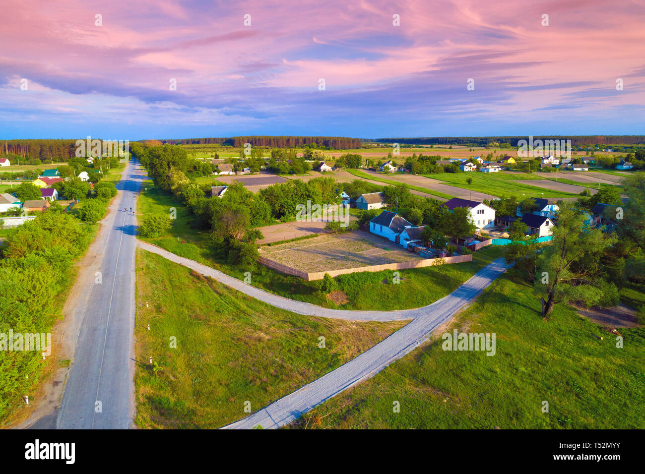 Aerial view of the countryside. Country roads, and village Stock Photo ...