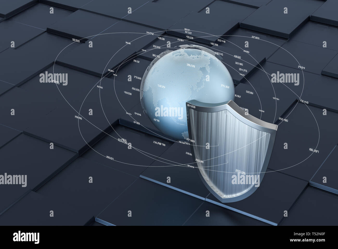 3d rendering, a defense shield with technological background, computer ...