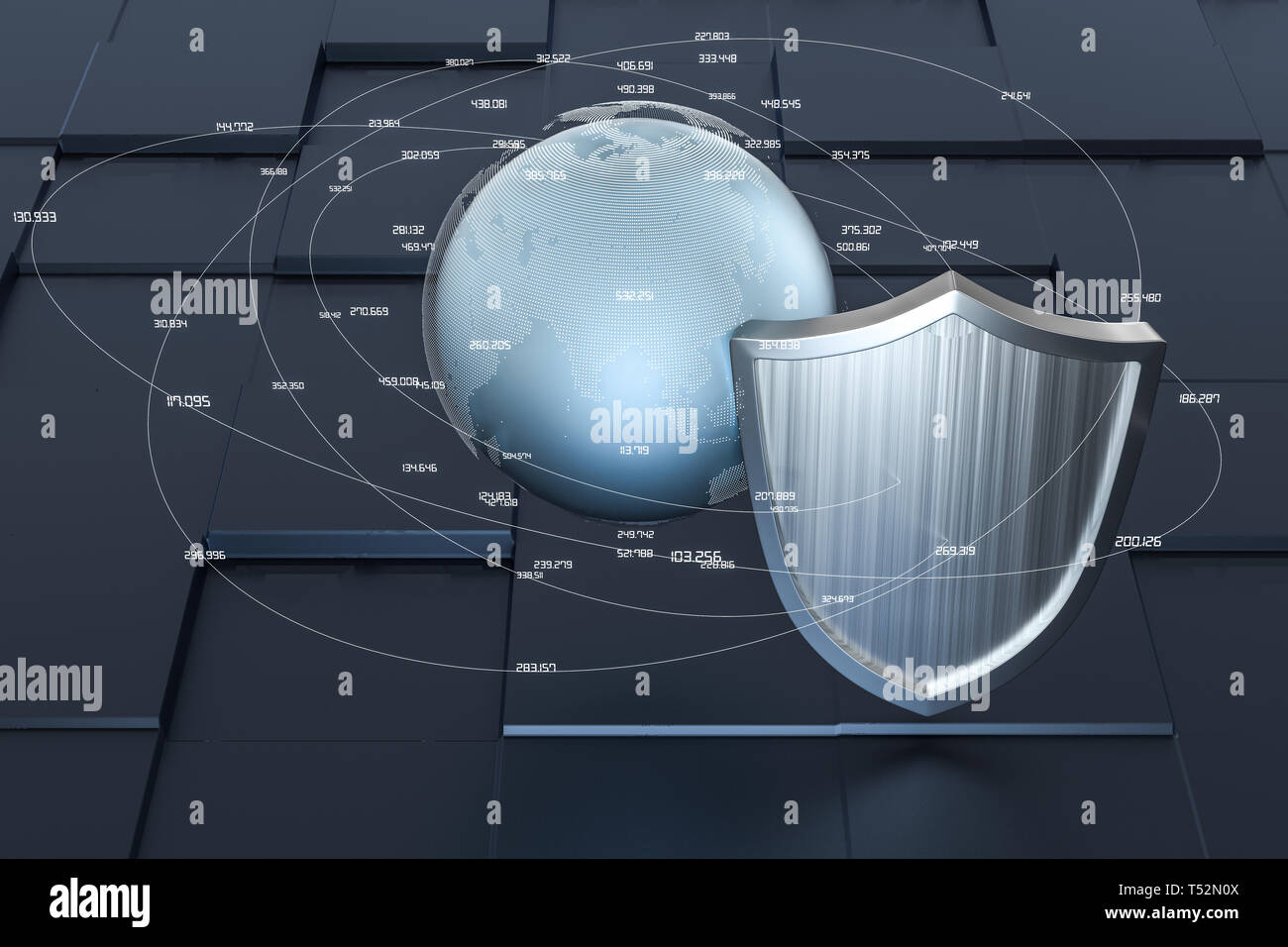 3d rendering, a defense shield with technological background, computer ...