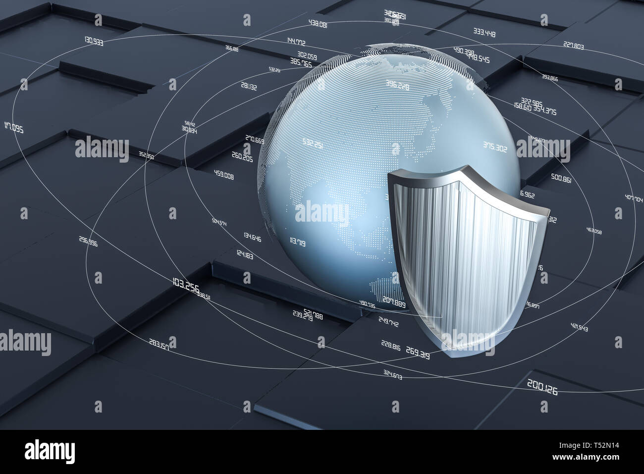 3d rendering, a defense shield with technological background, computer ...