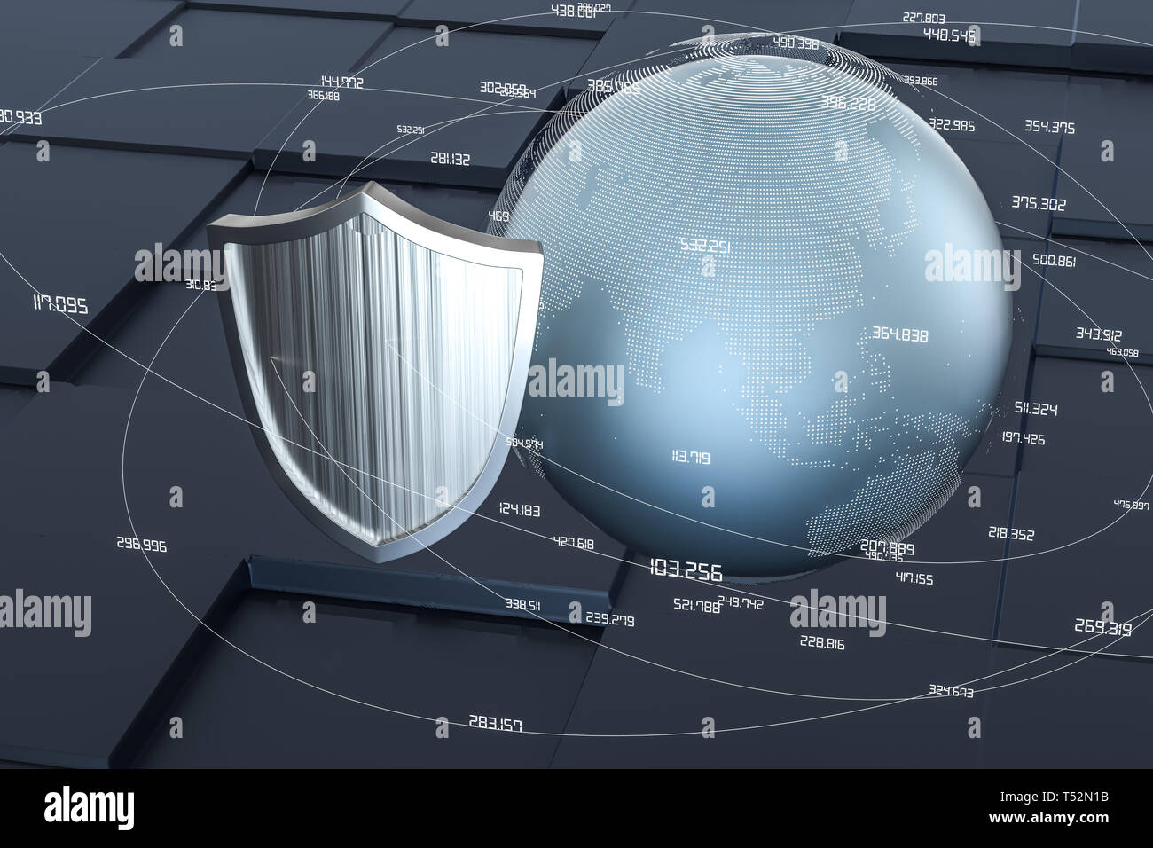 3d rendering, a defense shield with technological background, computer ...