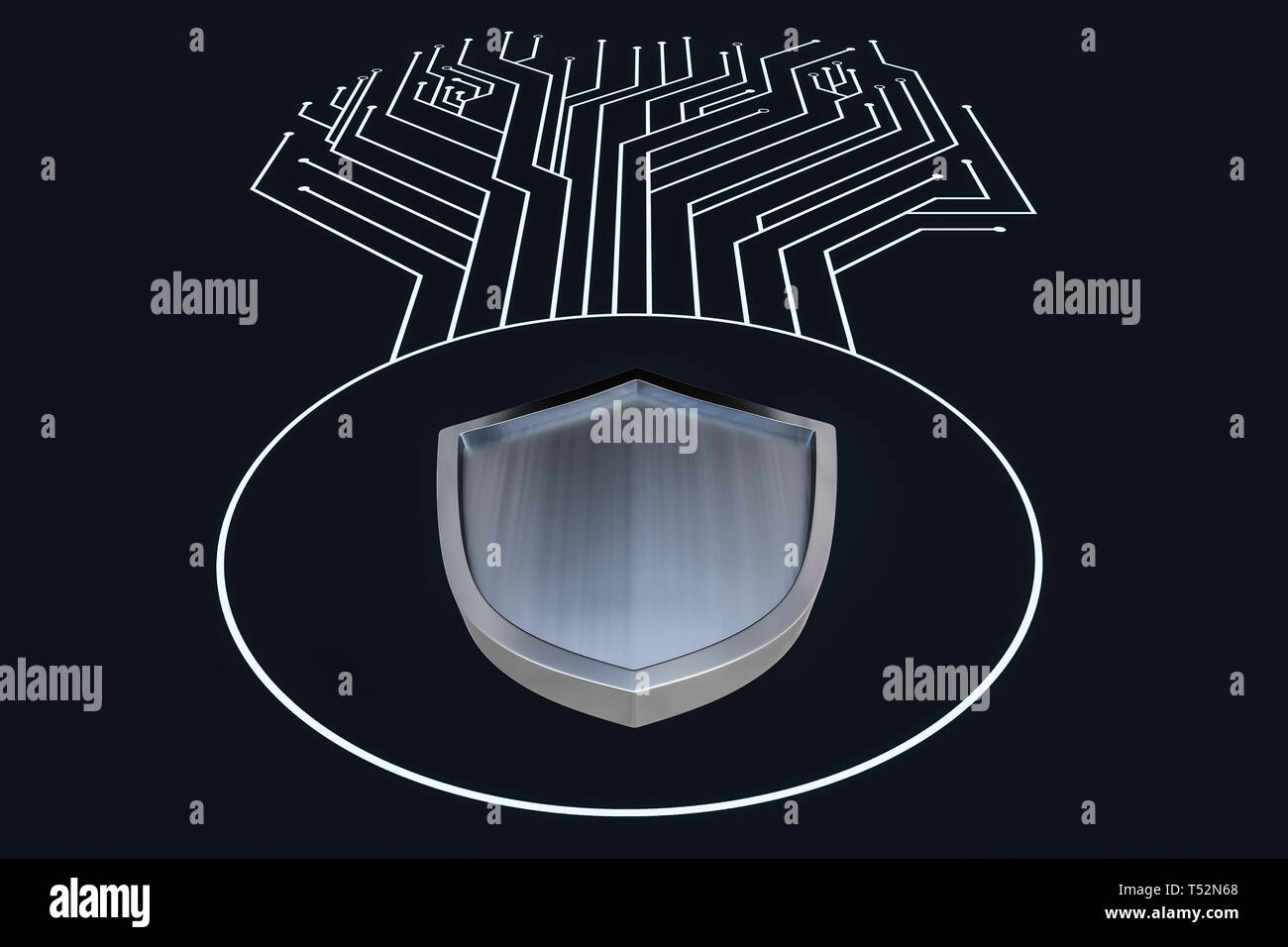 3d rendering, a defense shield with technological background, computer ...