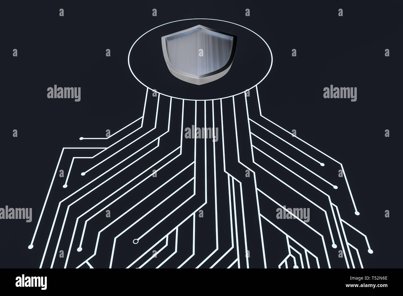 3d rendering, a defense shield with technological background, computer ...