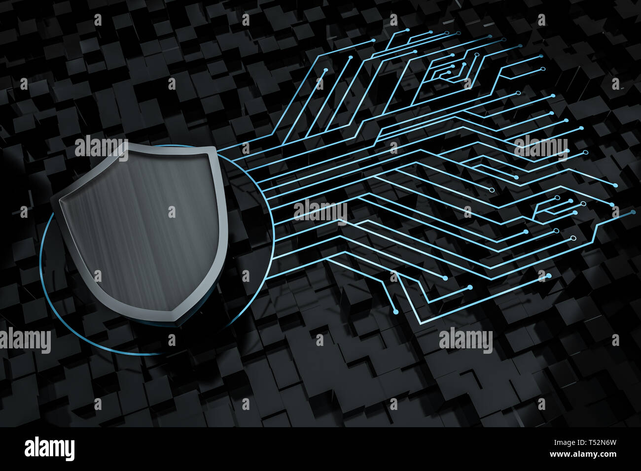 3d rendering, a defense shield with technological background, computer ...