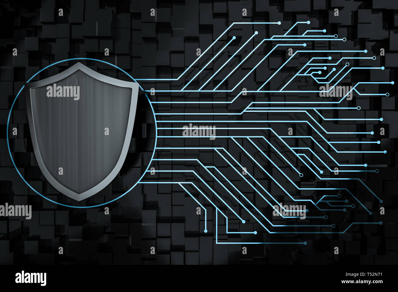 3d rendering, a defense shield with technological background, computer ...