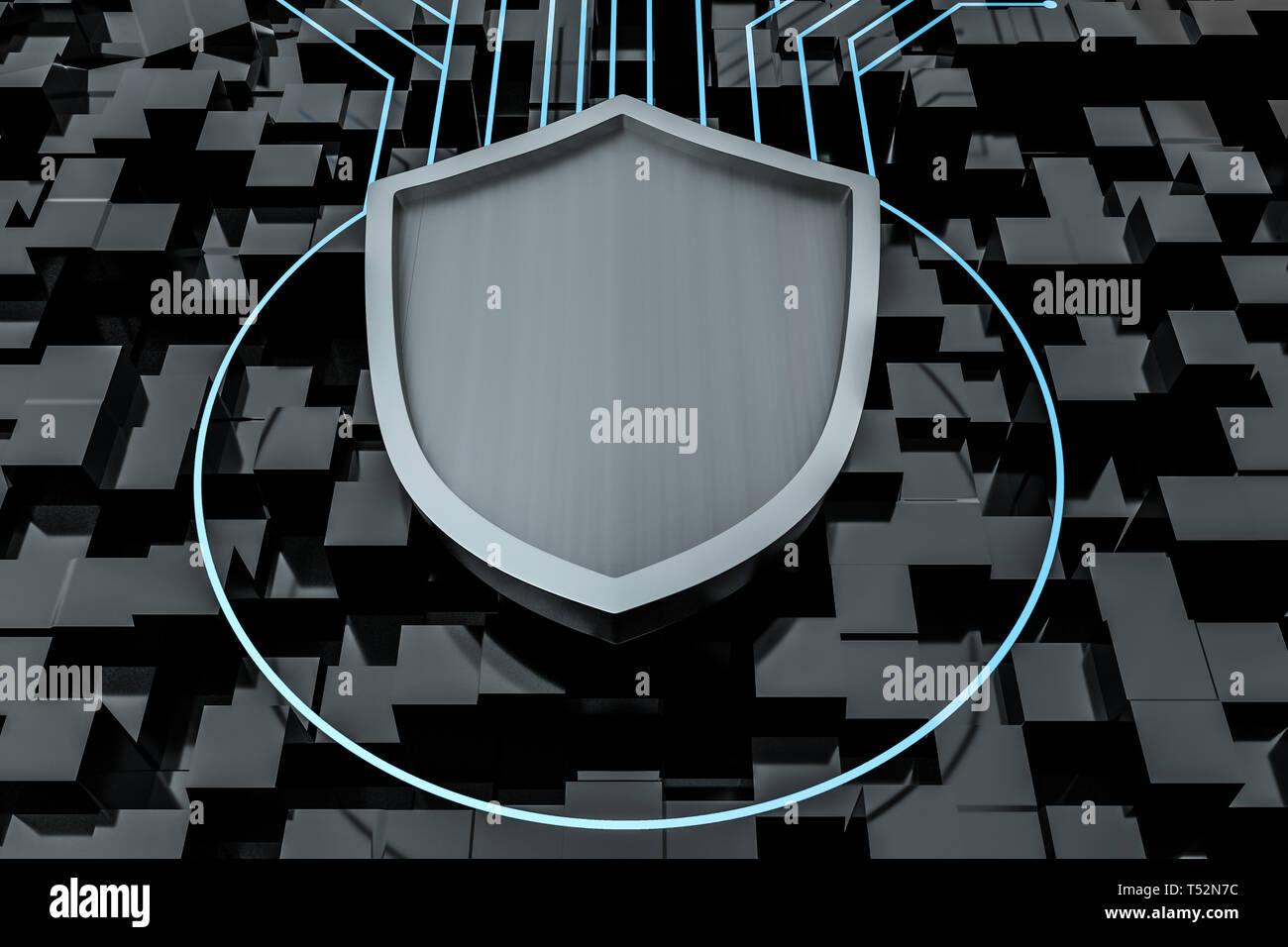 3d rendering, a defense shield with technological background, computer ...