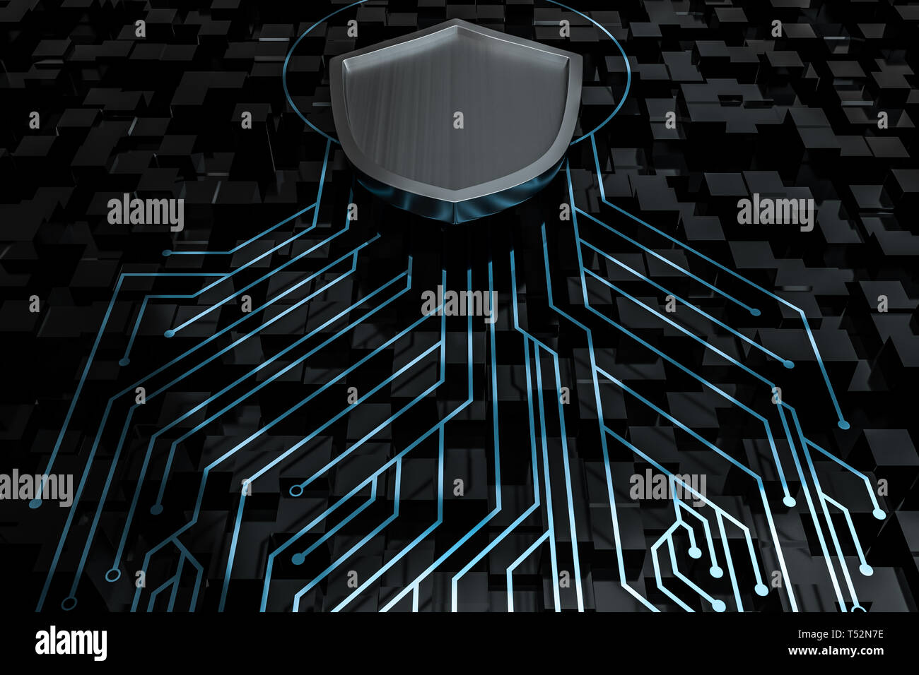 3d rendering, a defense shield with technological background, computer ...