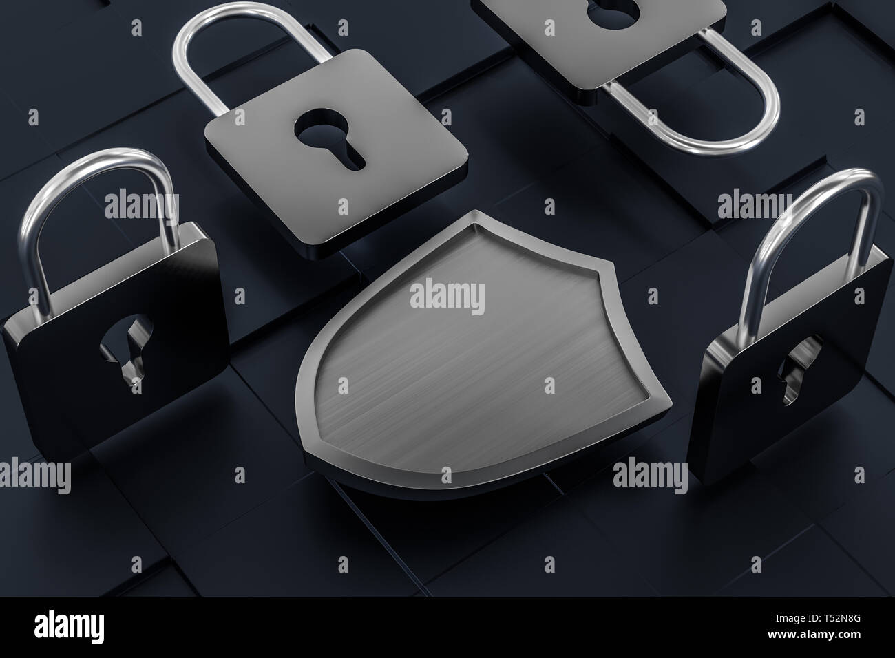 3d rendering, a defense shield with technological background, computer ...