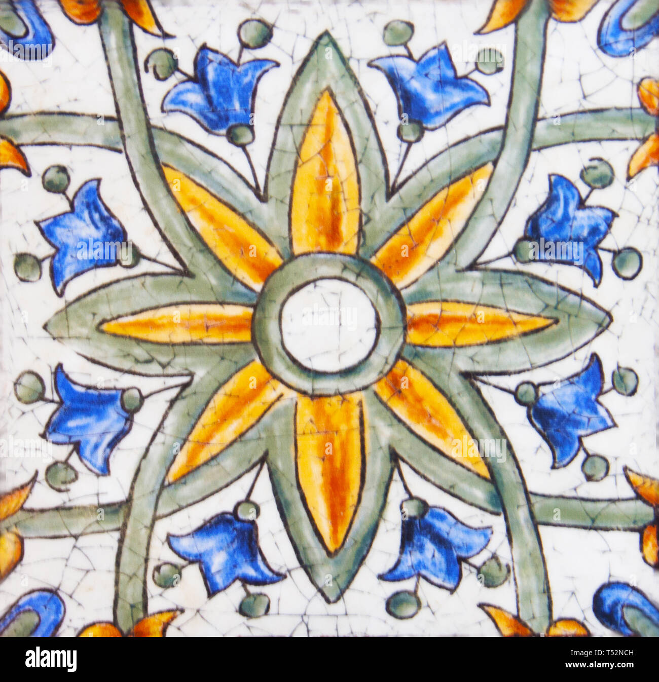 Detail of the traditional tiles from facade of old house. Decorative ...