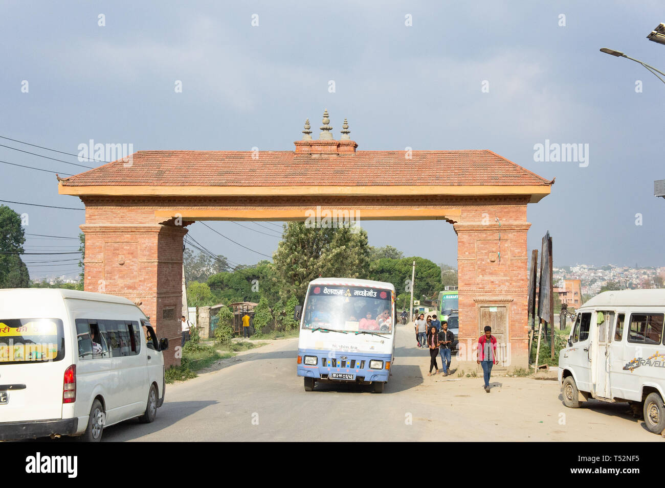 Kathmandu, Nepal - June 03, 2017: Entrance to Kirtipur, a small town in ...