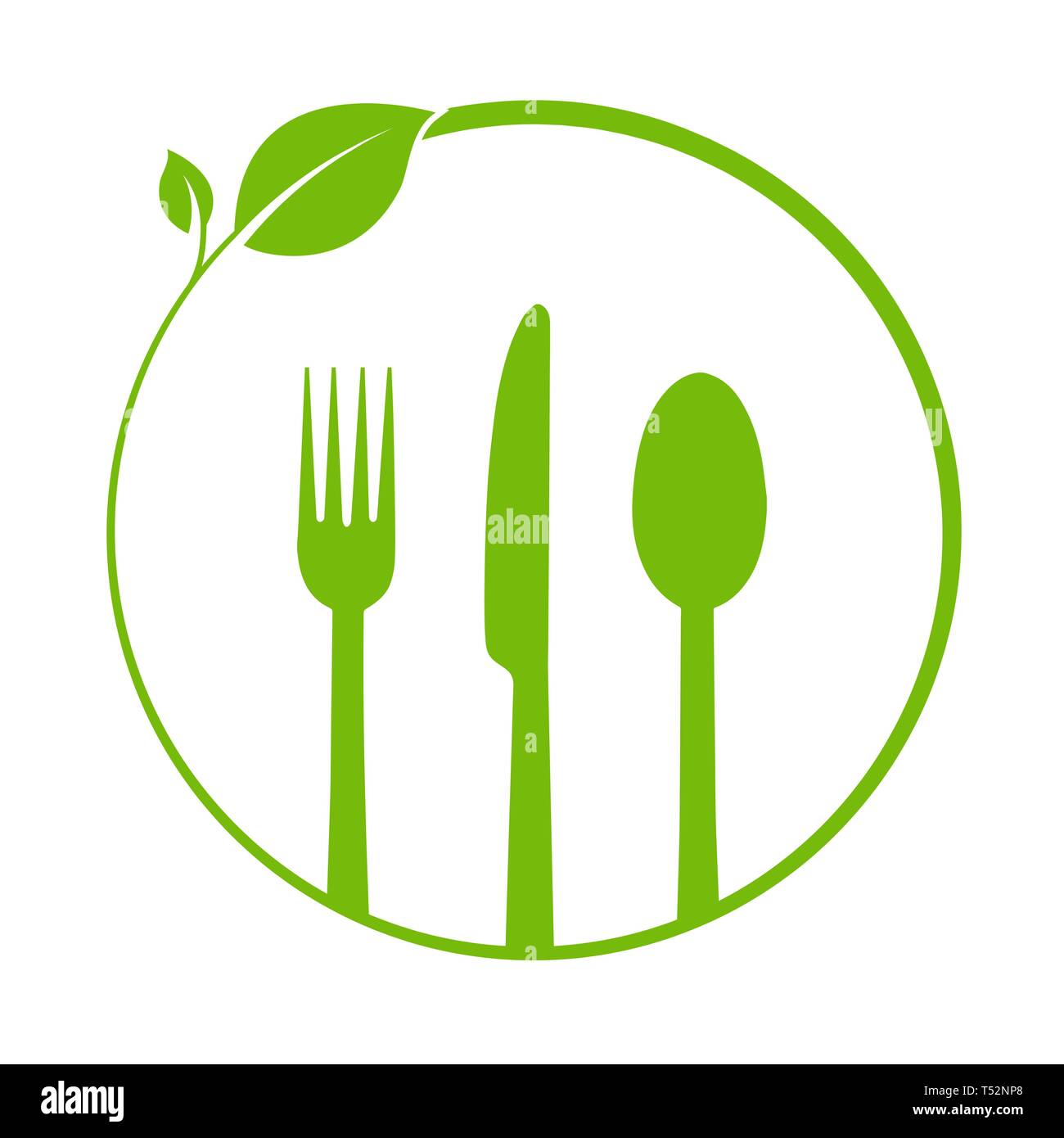 Circle with leaves and Cutlery. Blank for menu, flat design Stock ...