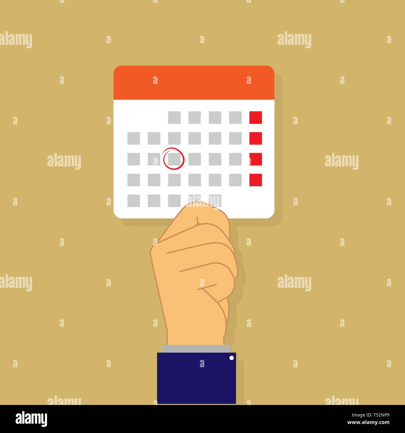 Hand holding a leaf of a calendar with the marked date flat design ...