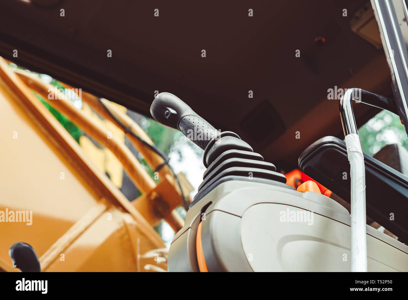 Detailing of the new driver's cab excavator Stock Photo - Alamy