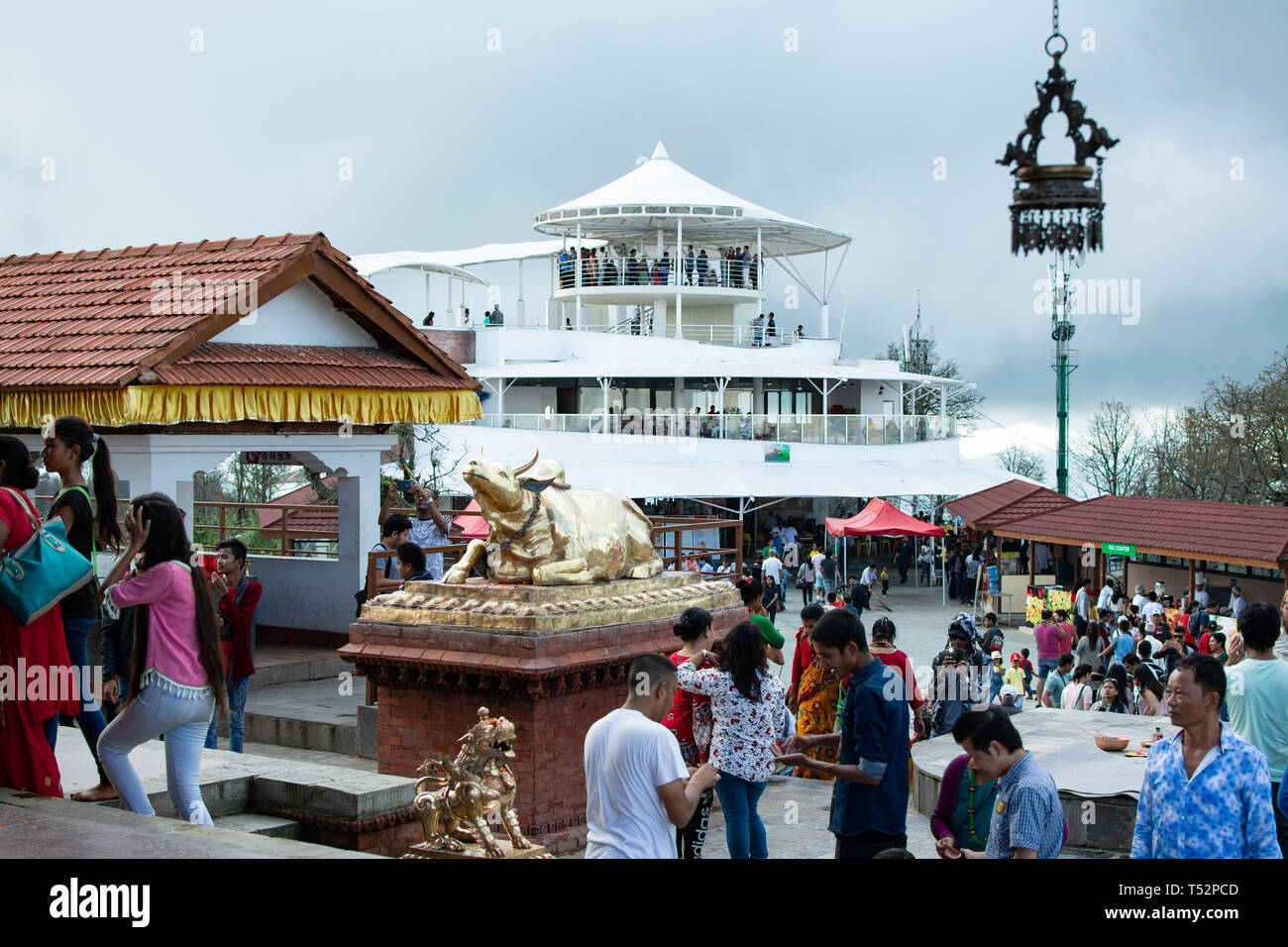 Chandragiri Hills, Nepal - August 26, 2017: Restaurants and temple at ...