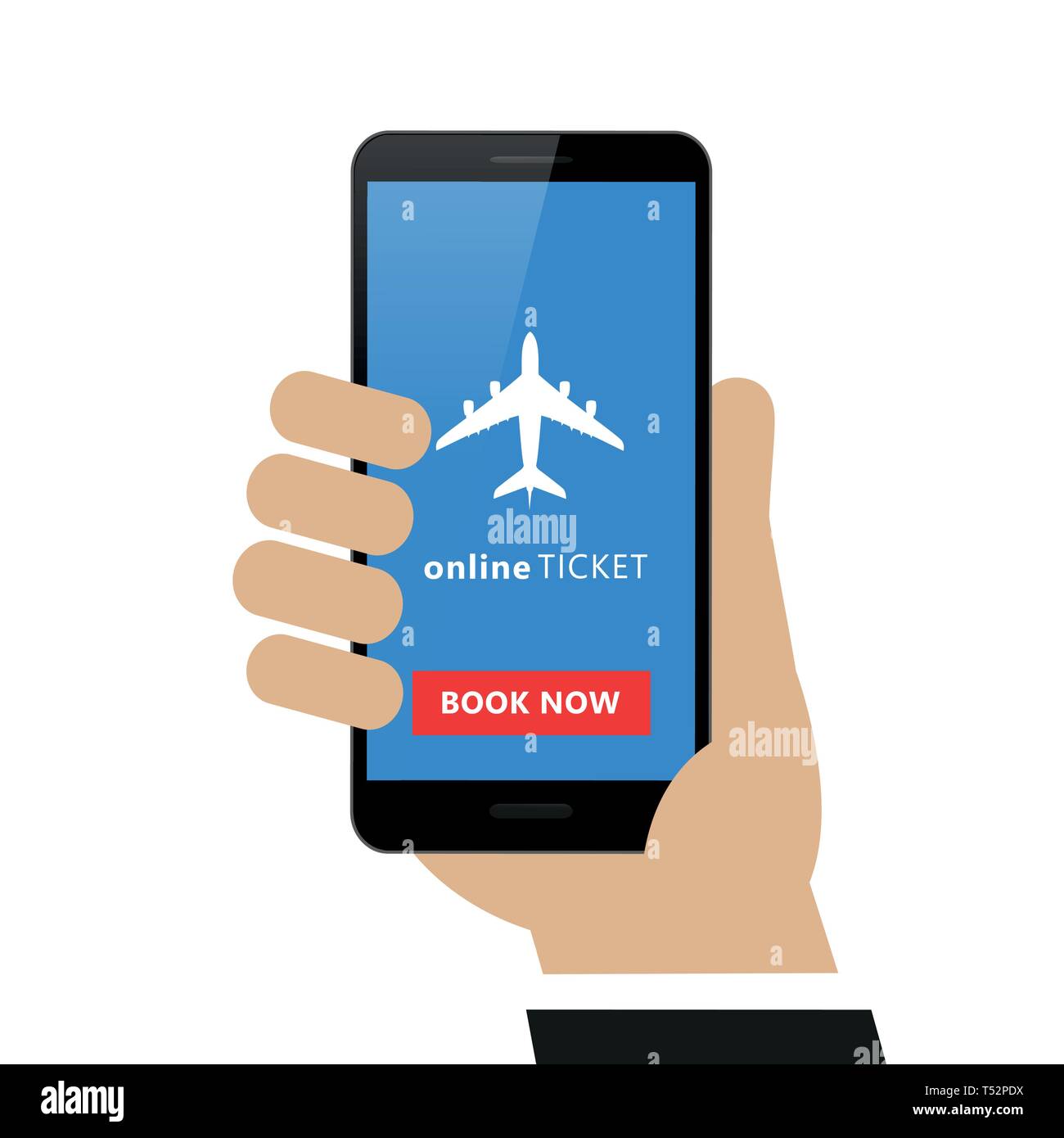 person books online flight ticket on the smartphone isolated on white ...