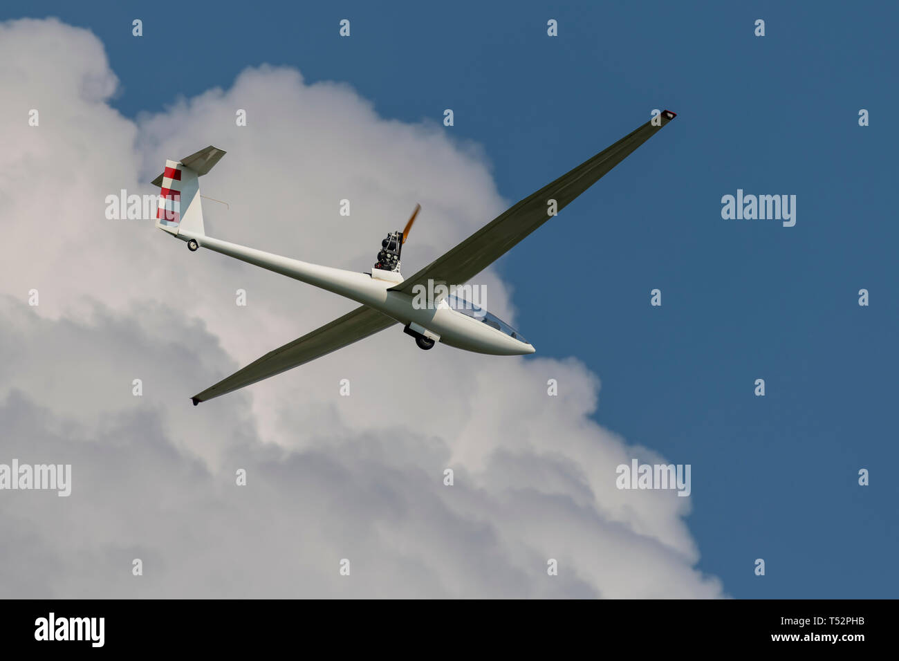 Modern motorized glider in a blue sky with white clouds Stock Photo - Alamy
