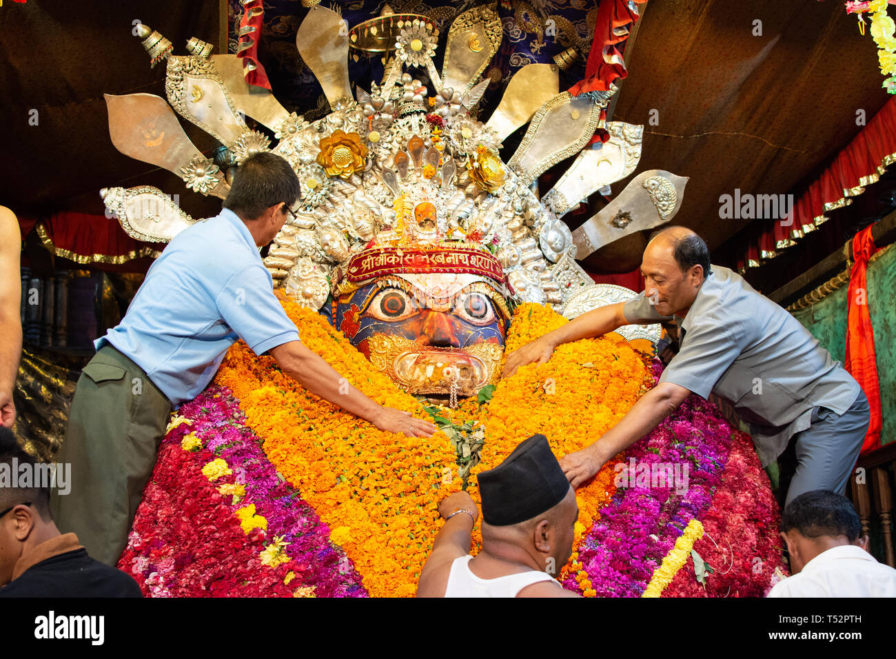 Kathmandu, Nepal - September 03, 2017: An idol of Lord Hanuman is being ...
