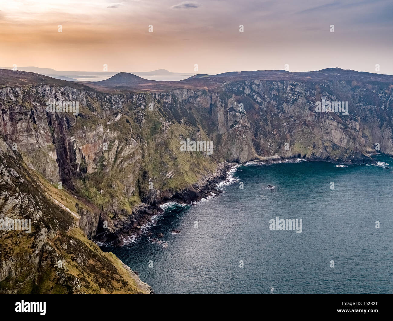Aerial view of the cliffs of horn head at the wild atlantic way in ...