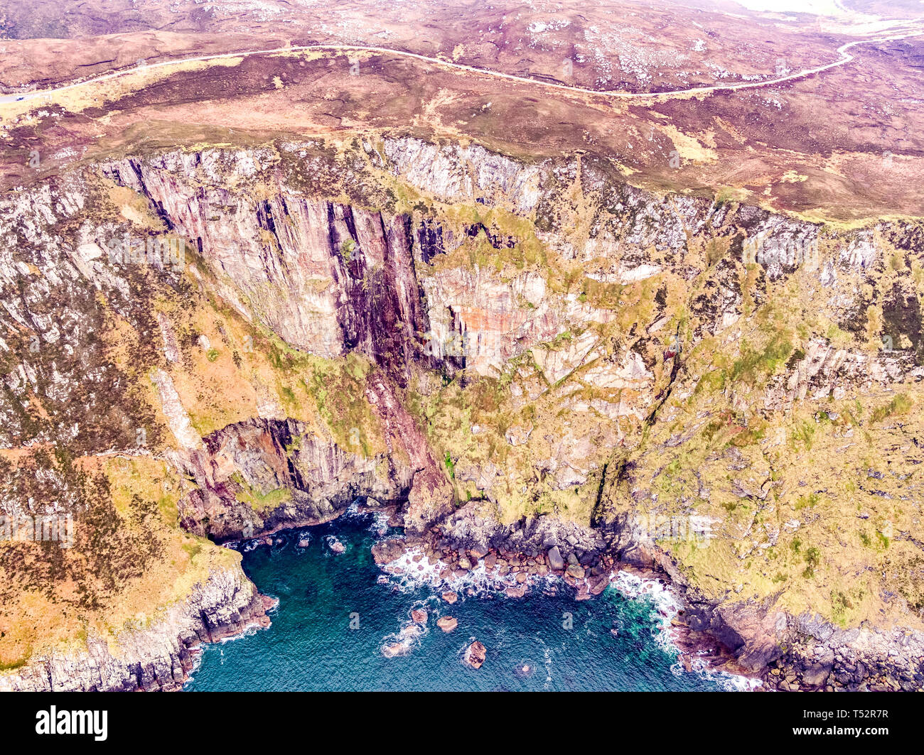 Aerial view of the cliffs of horn head at the wild atlantic way in ...