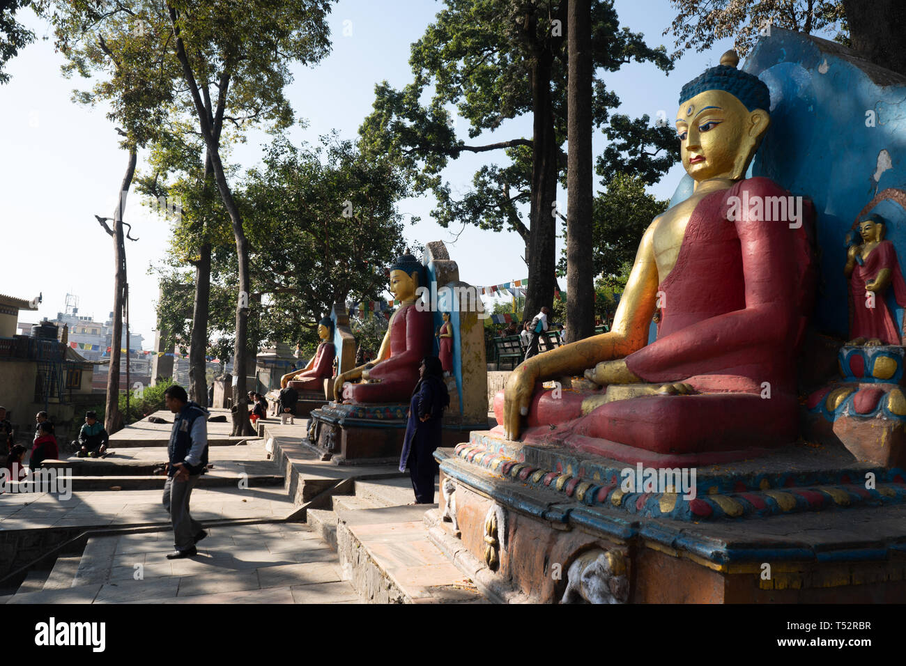 Kathmandu, Nepal - November 11, 2017: Stairway entrance to Swoyambunath ...