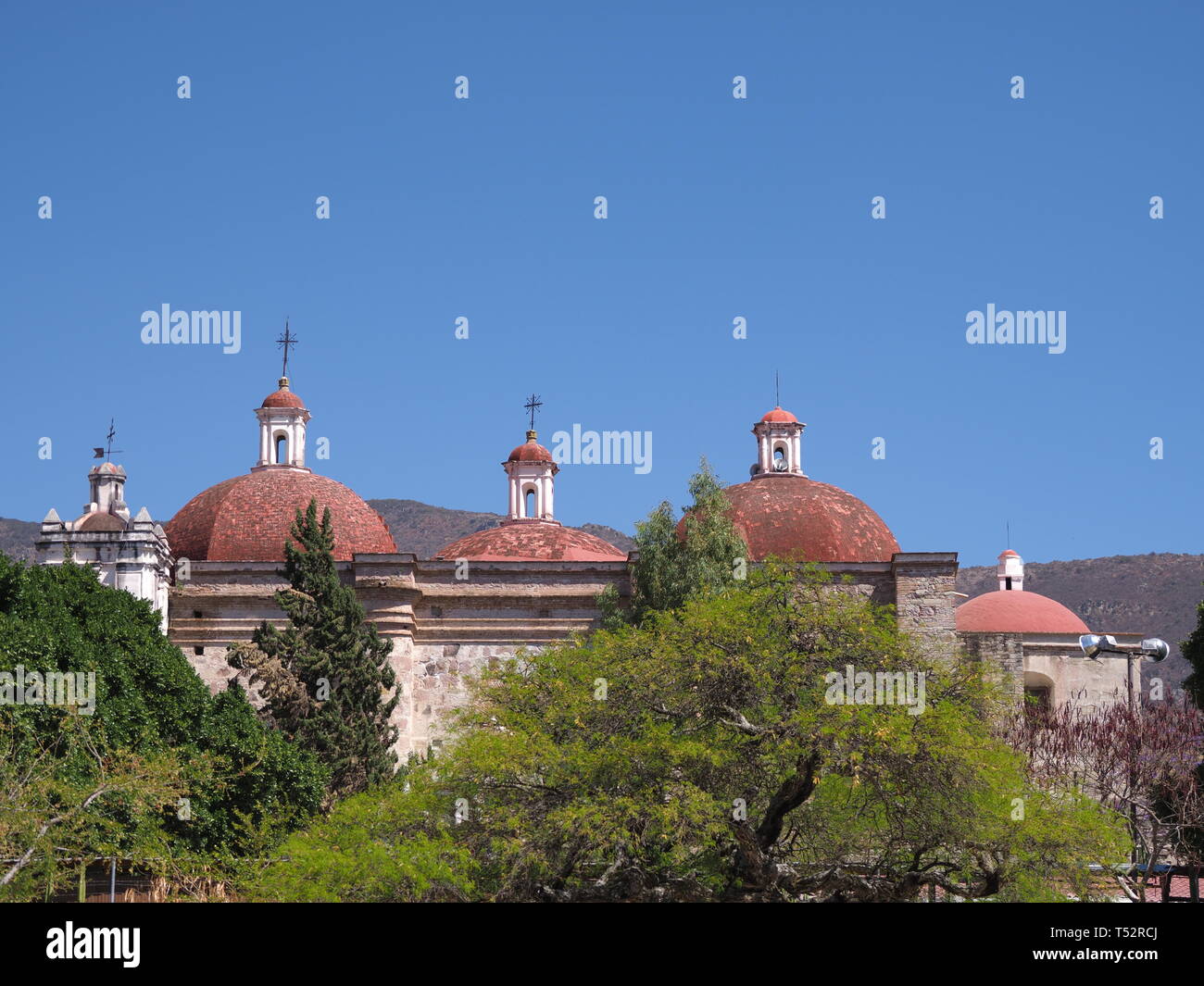 San Pedro church in Mitla city at archeological site of Zapotec culture in Oaxaca in Mexico ...