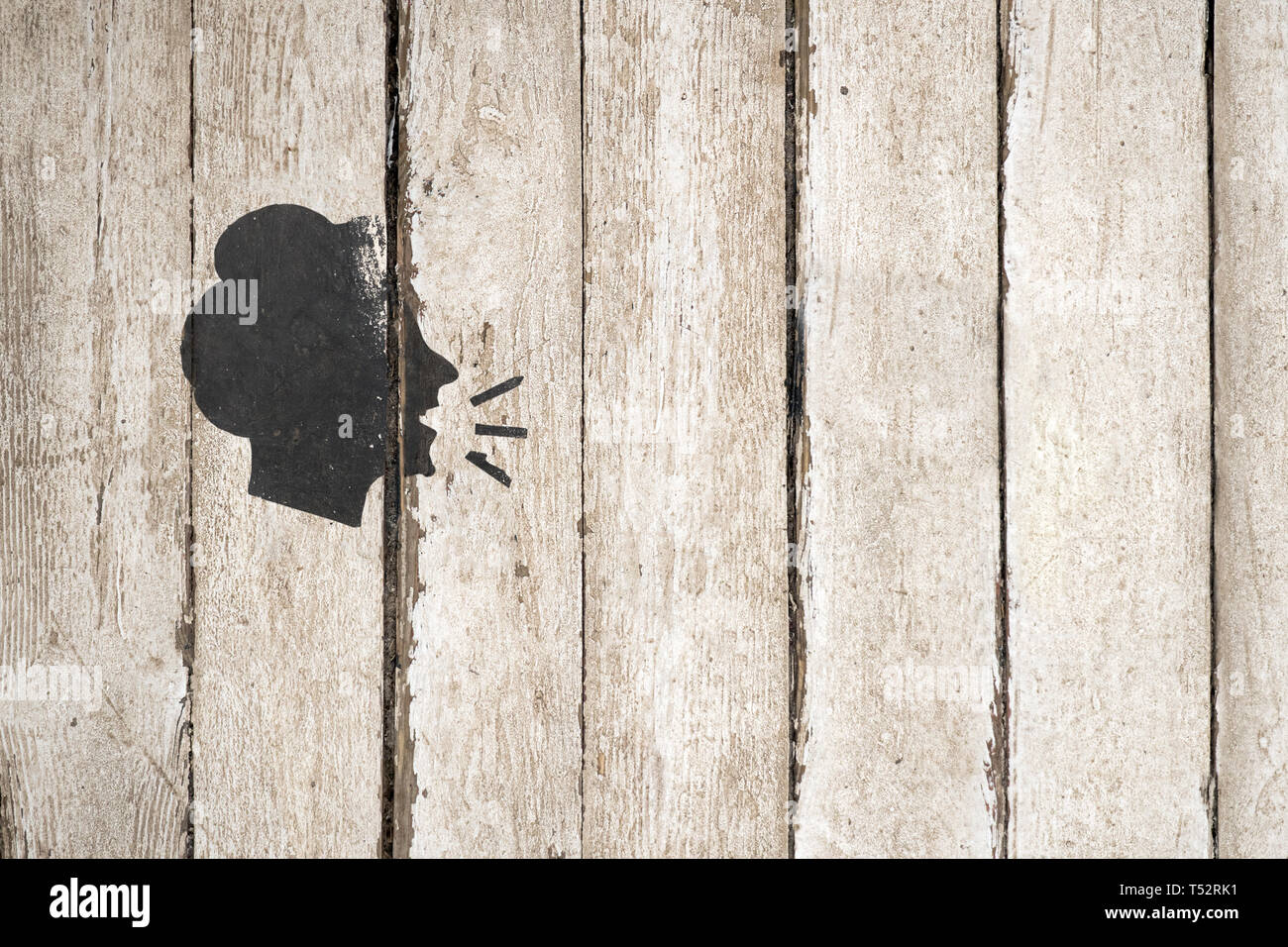 Female conversation icon illustration on wooden background. Head ...