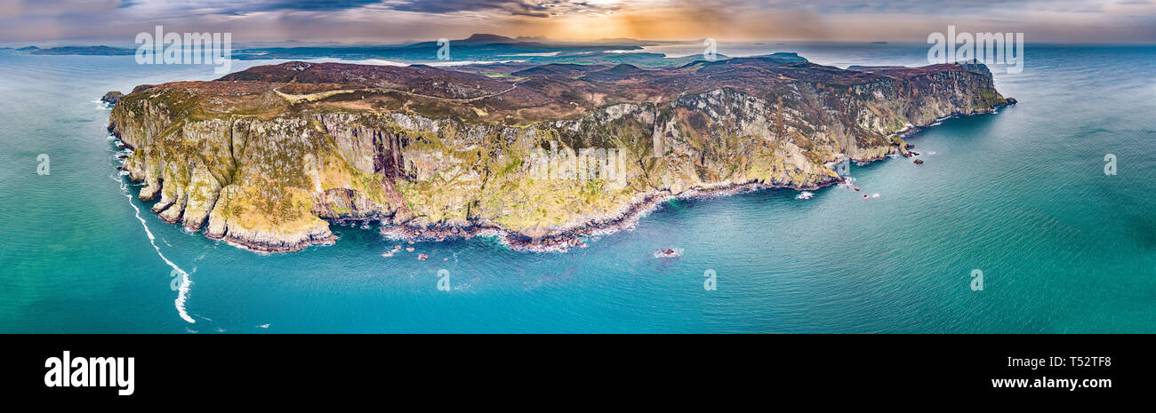 Aerial view of the cliffs of horn head at the wild atlantic way in ...