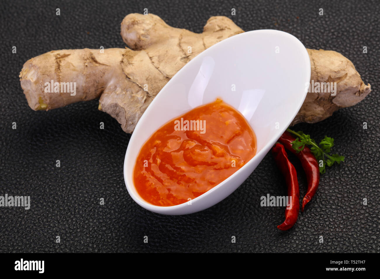 Ginger chili sauce with root and pepper Stock Photo - Alamy