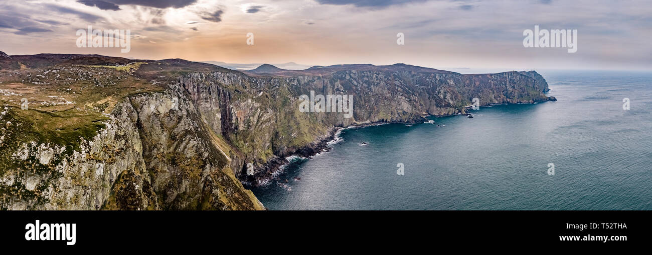Aerial view of the cliffs of horn head at the wild atlantic way in ...