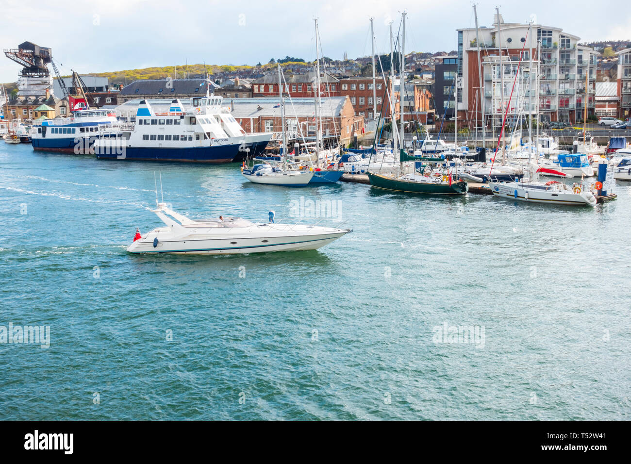 Yachts and power boats at East Cowes Marina on the Isle of Wight ...