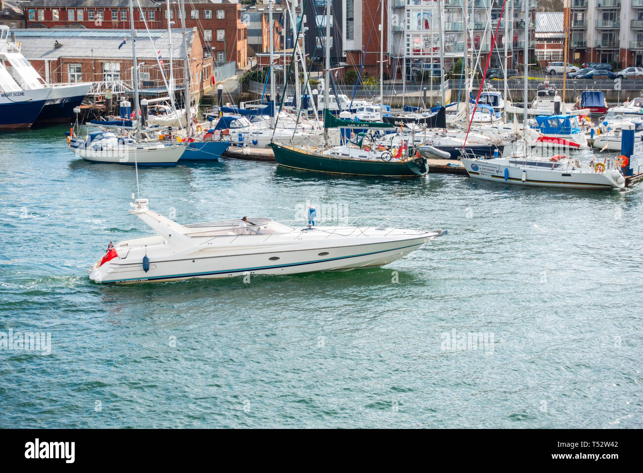 Yachts and power boats at East Cowes Marina on the Isle of Wight ...
